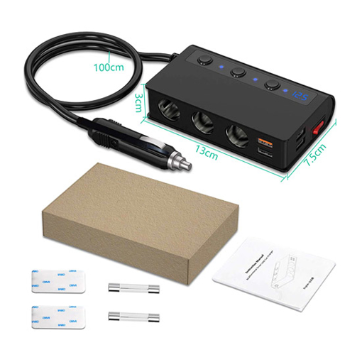 3 Socket Cigarette Lighter Adapter, 180W, QC 3.0 USB | Tool.com