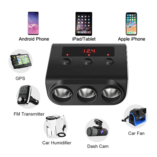 3 Socket Cigarette Lighter Adapter, 100W, 12V/24V, 4 USB | Tool.com