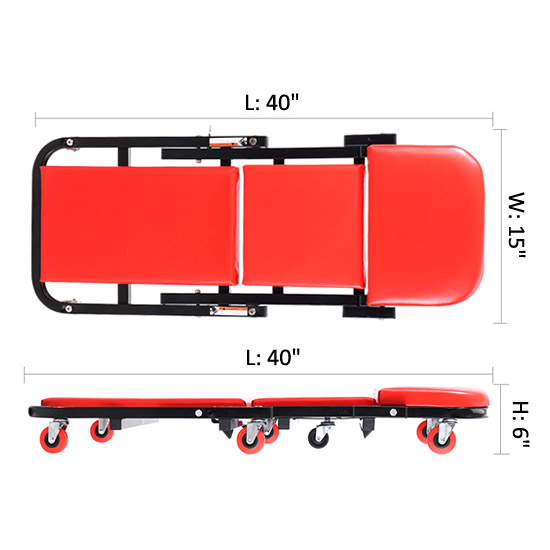 36 Inch Folding Mechanic Creeper, Red | Tool.com